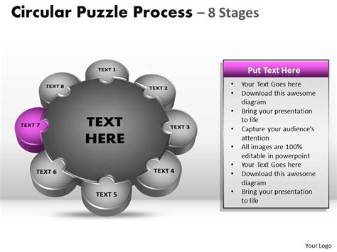Circular Puzzle Diagram Process Stages PowerPoint Templates Backgrounds Template PPT