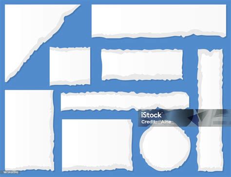흰색 찢어지거나 찢어진 종이 시트 세트 스크랩북 가장자리 노트북 찢어짐 또는 빈 페이지 분할 찢어진 종이 스트립 모서리 원이 분리되어 있습니다 찢겨진에 대한 스톡 벡터 아트