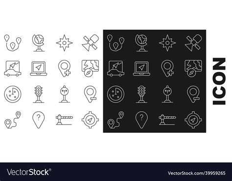Set Line Compass Location City Map Navigation Vector Image