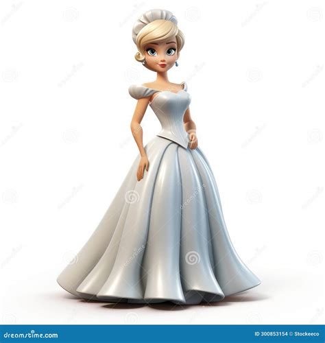 Cinderella Woman In Ball Gown Detailed 3d Rendering With Cartoonish Innocence Stock