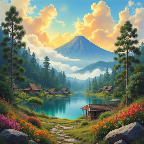 Colorful Borneo Island Landscape Stable Diffusion Online