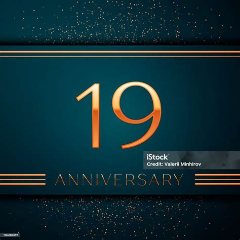 현실적인 19 년 기념일 축 하 디자인 배너입니다 황금 수와 녹색 배경에 색종이입니다 생일 파티에 대 한 다채로운 벡터 템플릿 요소 0명에 대한 스톡 벡터 아트 및 기타