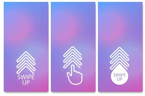 위로 스와이프 Ui 화면 소셜 미디어용 버튼 세트 소셜 미디어 응용 프로그램의 광고 및 마케팅을 위한 화살표 웹 아이콘입니다 스크롤하거나 위로 스와이프합니다 간단한