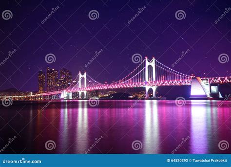Gwangan Bridge At Night With Star In Busan Korea Royalty Free Stock