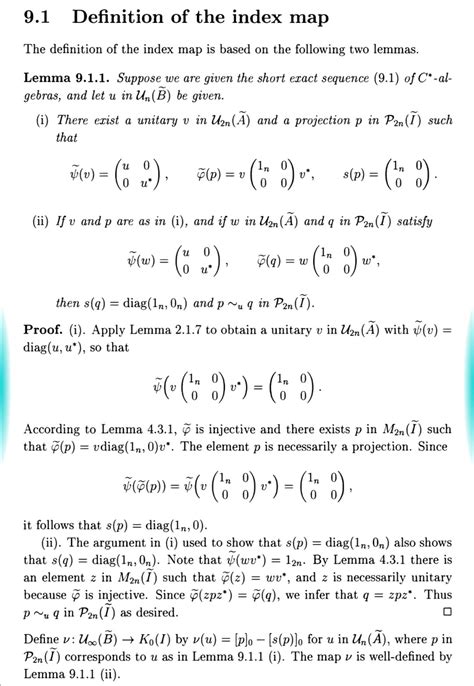 Operator Theory Definition Of Index Map In The Context Of C