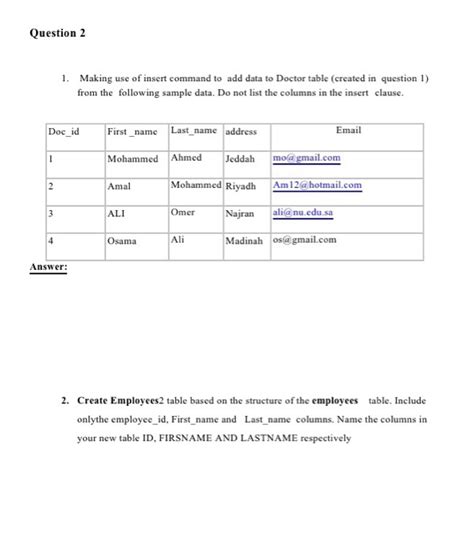 Solved Write Statements In Sql Data Definition Language