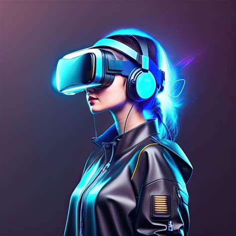 Premium Photo Abstract Girl Wearing Vr Glasses And Headphone In Cyber Space Virtual Reality