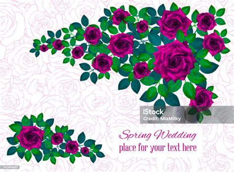 보라색 장미와 나뭇잎 아름 다운 꽃다발의 집합입니다 결혼식 초대장 생일 발렌타인 데이 어머니의 날에 대 한 완벽 한 장식 꽃 배열 0명에 대한 스톡 벡터 아트 및 기타