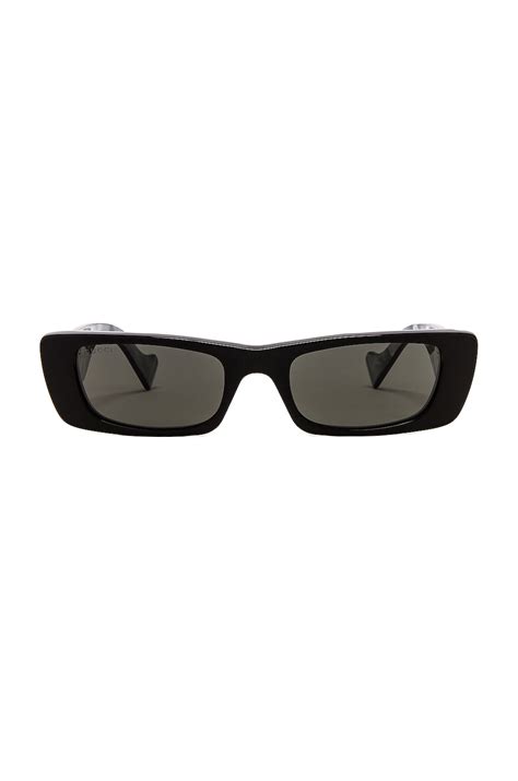 Gucci Fluo Rectangular Sunglasses In Shiny Black And Grey Solid Revolve