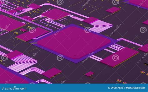 View Of The Chip And Data Flow Animation In Cyberpunk Colors 3d