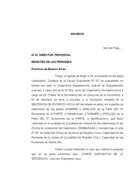 Oficio Inscripcion Divorcio Pdf