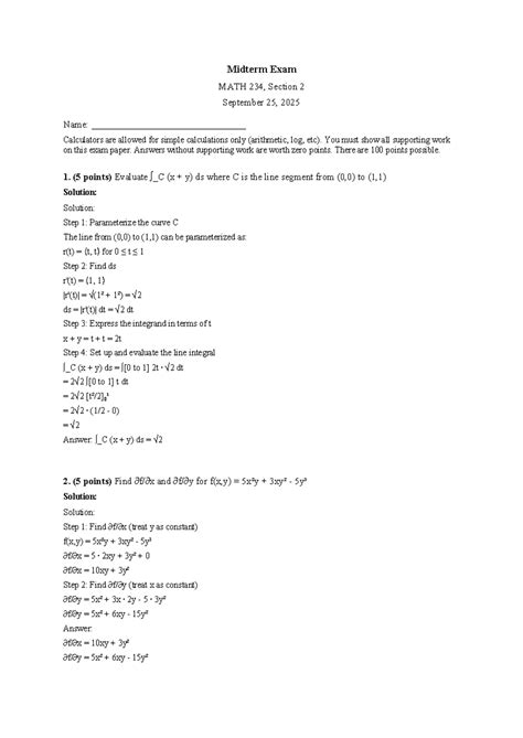 Math 234 Midterm Exam Solutions September 25 2025 Studocu
