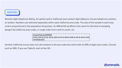 Solvedrandom Digit Telephone Dialing An Opinion Poll In California