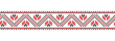 우크라이나 민속 민족 패턴 벡터 장식 원활한 테두리 우크라이나 민속 민족 기하학적 자수 빨간색과 검은색의 패턴입니다 픽셀 아트 비쉬반카 크로스 스티치 0명에 대한 스톡 벡터