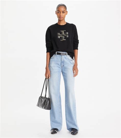 Crystal Logo Sweatshirt Womens Designer Sweaters Tory Burch