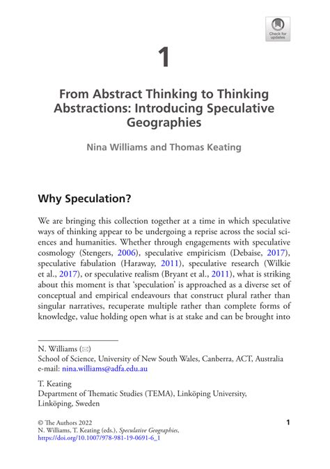 Pdf From Abstract Thinking To Thinking Abstractions Introducing Speculative Geographies