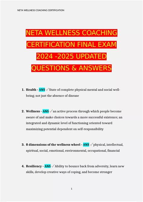 Neta Wellness Coaching Certification Final Exam Updated Questions