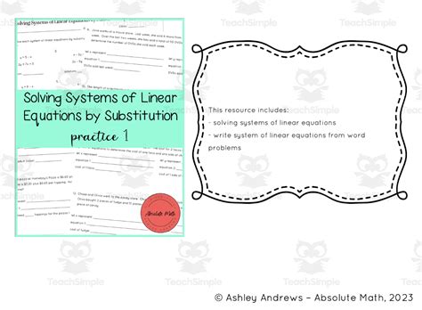 Solving Systems Of Linear Equations By Substitution Practice 1 By Teach