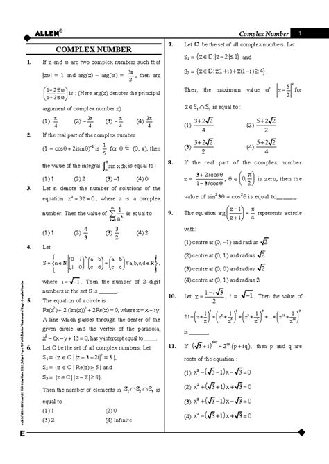 Complex Number Imp ALLEN Complex Number 1 Node06 B0BA BB Kota JEE MAIN Jee Main 2021 Subject