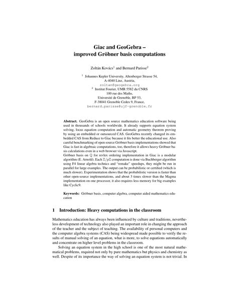 pdf giac and geogebra improved gröbner basis computations