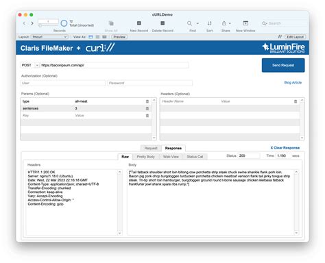 CURL Demo For Claris Pro FileMaker Pro LuminFire