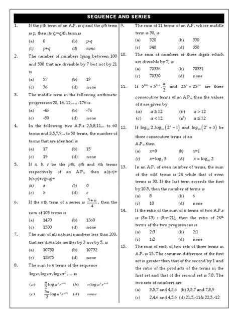 Sequence And Series Elementary Mathematics Arithmetic