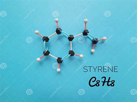 Molecular Structure Model And Chemical Formula Of Styrene Molecule It