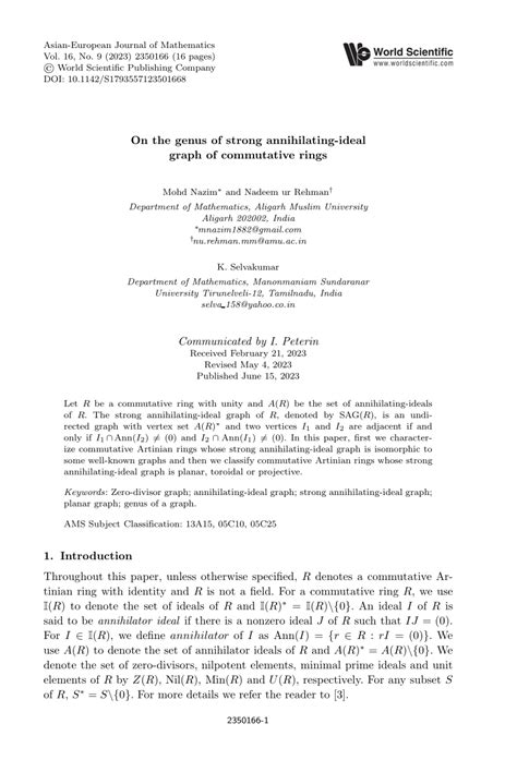 Pdf On The Genus Of Strong Annihilating Ideal Graph Of Commutative Rings