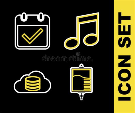 Set Line Music Note Tone Iv Bag Cloud Database And Calendar With