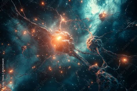 Surreal Floating Neurons With Circuit Board Design Neural Network Concept Stock Illustration