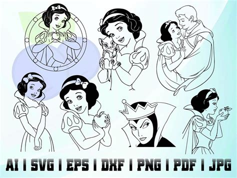 Blancanieves Silueta Svg Princesa Ouline Paquete Kit Descarga