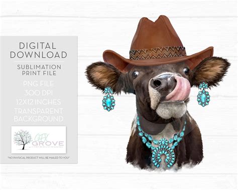 Cowgirl Cow Print File Cowgirl Cow Sublimation Design Cow Etsy
