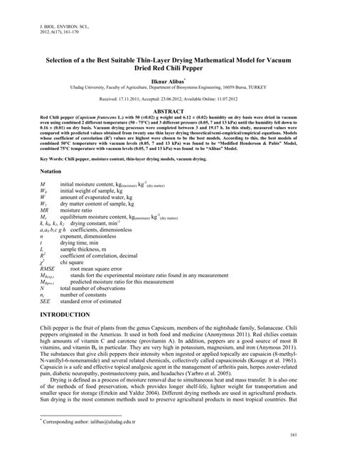 Pdf Selection Of A The Best Suitable Thin Layer Drying Mathematical Model For Vacuum Dried Red