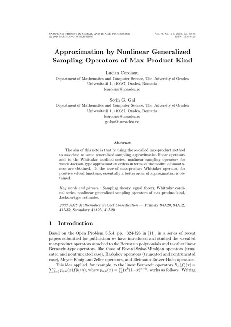 Pdf Approximation By Nonlinear Generalized Sampling Operators Of Max Product Kind