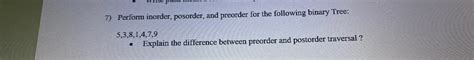 Solved Perform Inorder Posorder And Preorder For The
