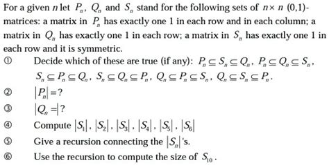 Solved For Given N Let Q And Stand For The Following Sets Of Nx 0
