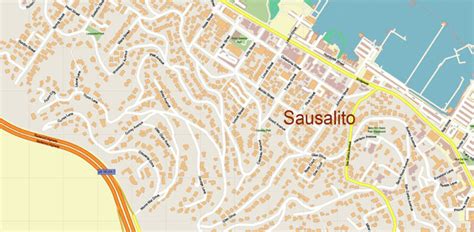 Sausalito California Usa Map Vector Exact City Plan High Detailed