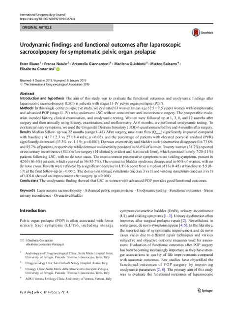 Pdf Urodynamic Findings And Functional Outcomes After Laparoscopic