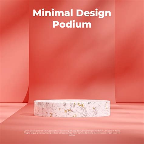 사각형 빨간색 장면 벽 및 바닥 3d 이미지 렌더링 장면 모형에 흰색 대리석 원형 연단 프리미엄 Psd 파일