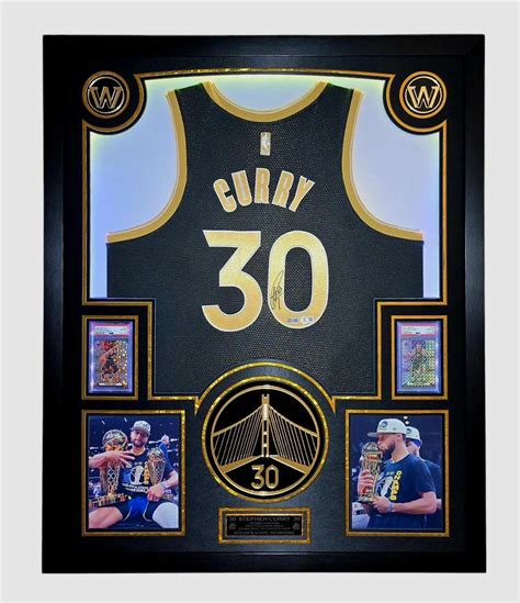 Stephen Curry Signed Warriors Custom Framed Nike Jersey With Led