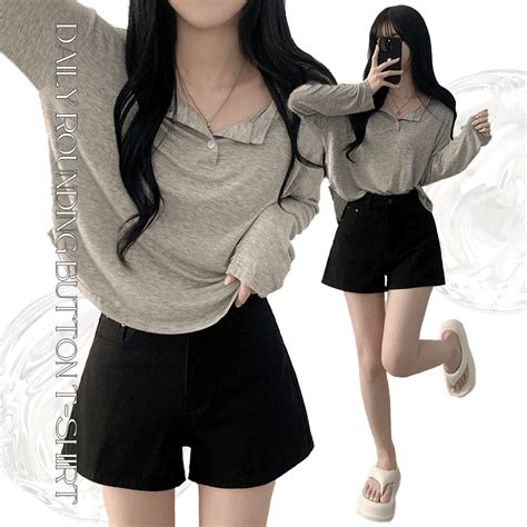 [여리여리🤍촉감굿] 찰랑소재 단추 라운딩 굴림 트임 손등덮는 긴팔티셔츠 에이블리