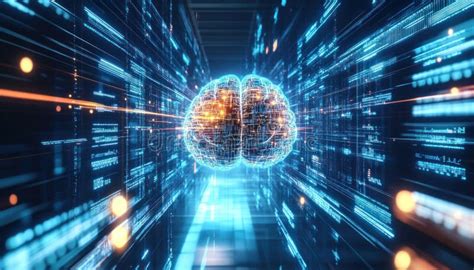 Digital Brain Processing Data In Futuristic Server Room Artificial Intelligence Concept Stock