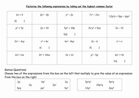48 Factoring Linear Expressions Worksheet Chessmuseum Template Library