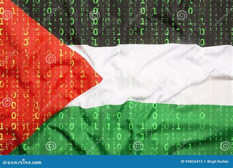 binary code with palestine flag data protection concept stock image