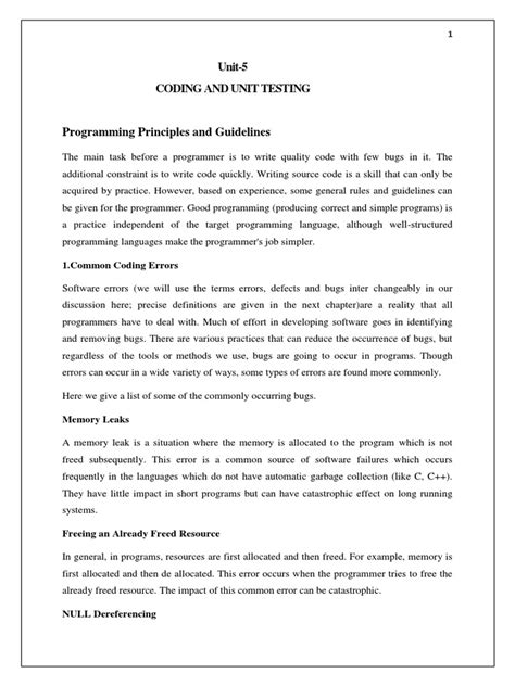 Programming Principles And Guidelines Unit 5 Coding And Unit Testing