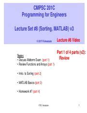 CMPSC201 Lecture 8 Sorting Matlab HW 7 PPT Ver3 Pdf CMPSC 201C Programming For Engineers