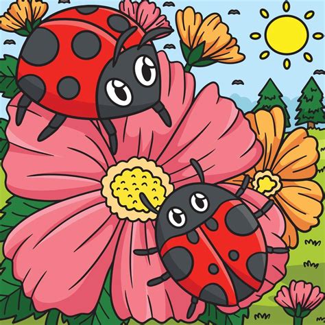 Ladybugs On Flowers Clipart