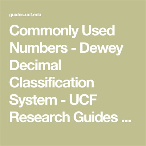 Commonly Used Numbers Dewey Decimal Classification System Ucf