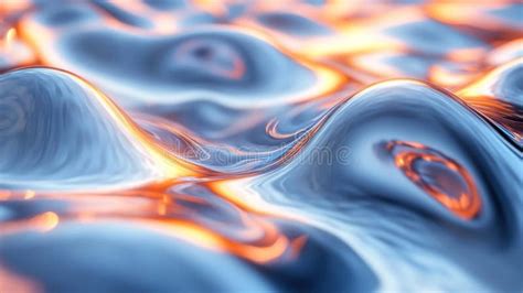 Abstract Glowing Metallic Water Surface With Fluid Motion And Bright Gradients Stock