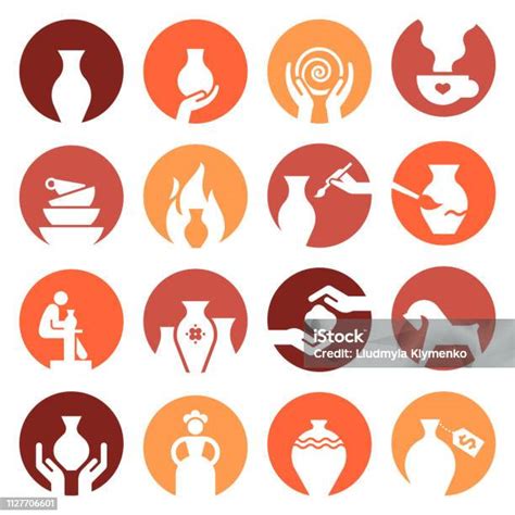 세라믹 접시 세트 컵 냄비 및 그릇 도자기 라인 아이콘 고립 된 벡터 일러스트 레이 션입니다 벡터 도자기에 대한 스톡 벡터 아트